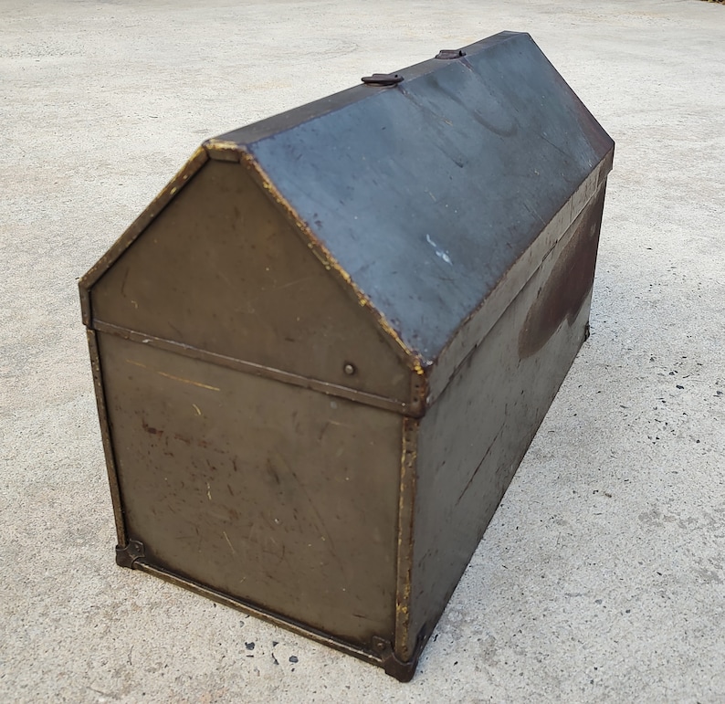 1920s Metal Tool Box Chest Oversized Industrial Machine Age Pyramid Top ...