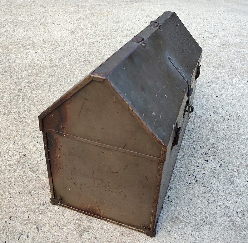 1920s Metal Tool Box Chest Oversized Industrial Machine Age Pyramid Top ...