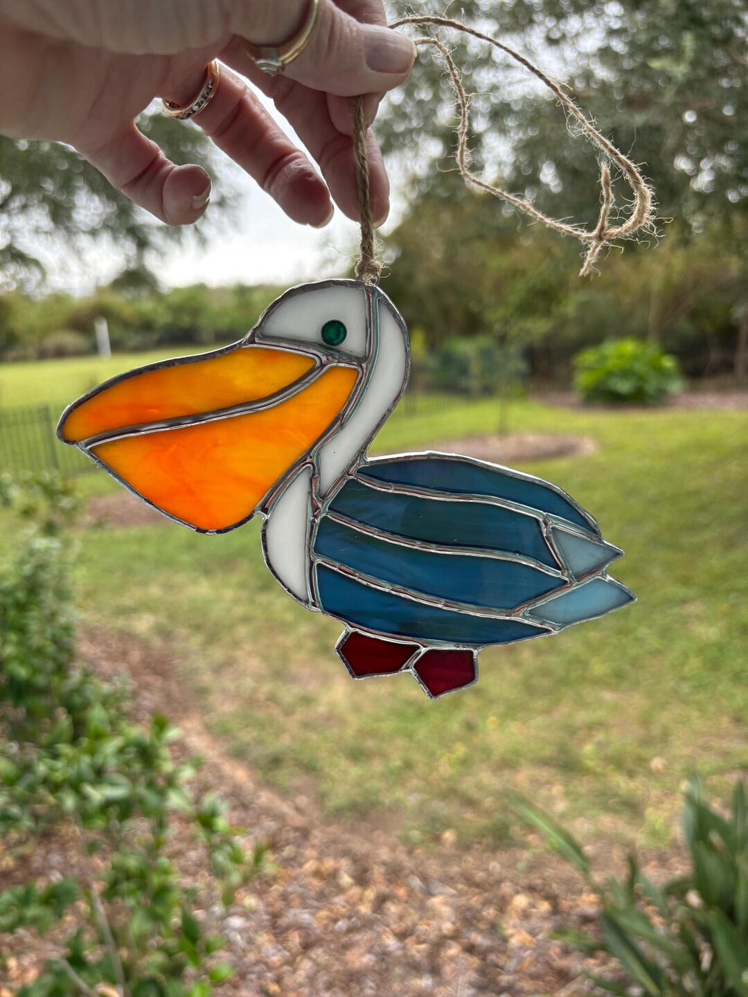 Hand Crafted Blue Stained Glass Pelican, Free Shipping. - Etsy