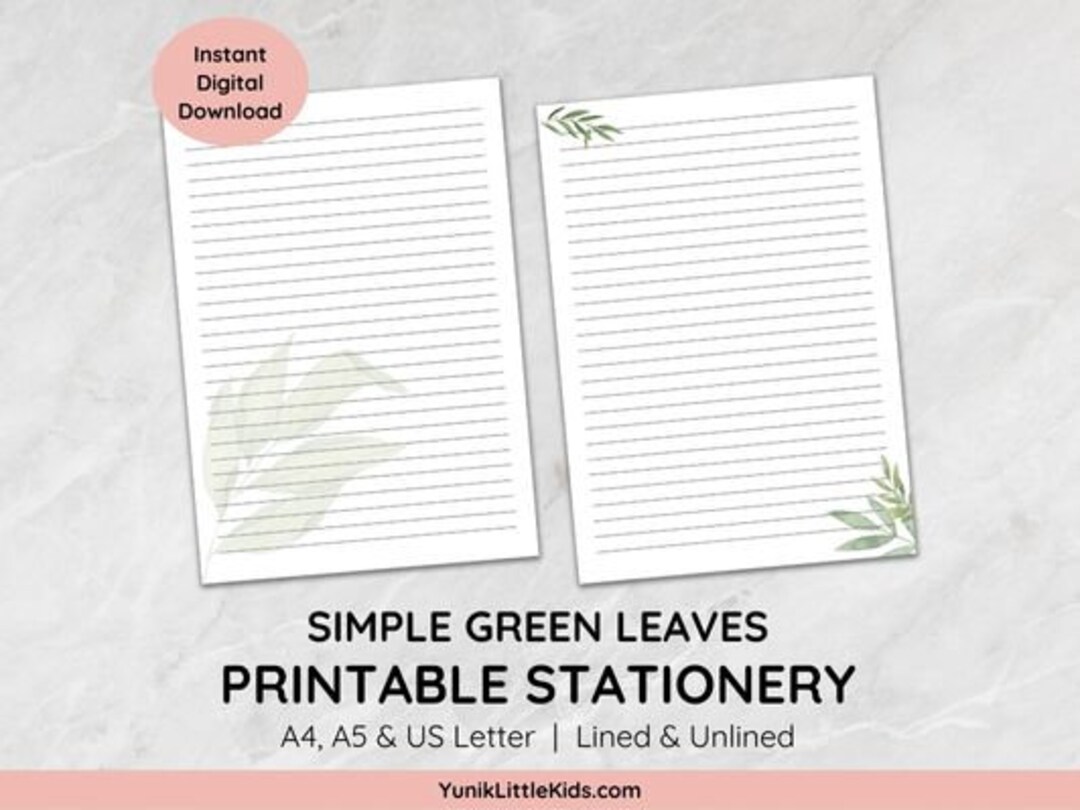 Green Leaves Printable Stationery Set Green Leaves Printable - Etsy
