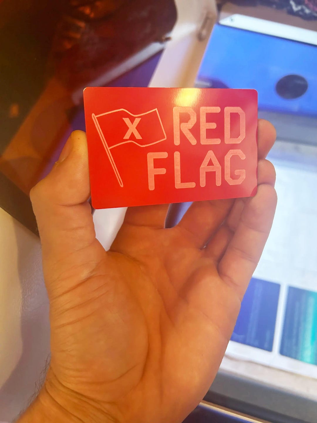 Metal RED FLAG Card Laser Engraved Anodized Aluminum Keepsake Funny Gag ...