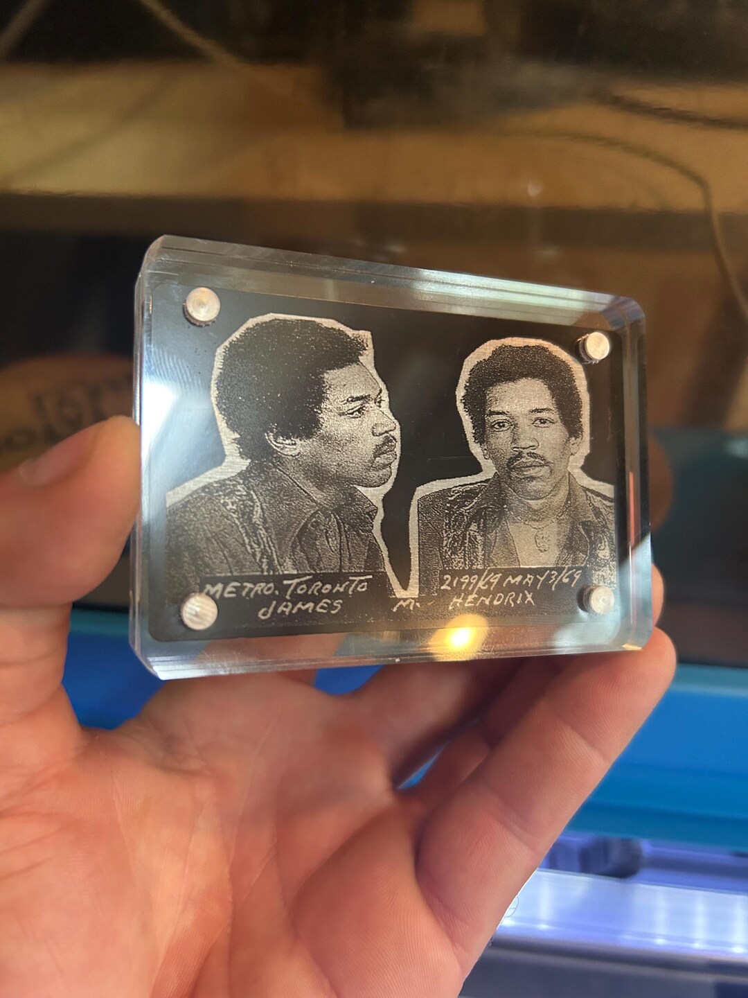 Metal Jimi Hendrix Mugshot, Laser Engraved Anodized Aluminum American ...