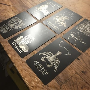 Metal Zodiac 12 Card Set, Custom Birth Dates, Personalized Engravings ...