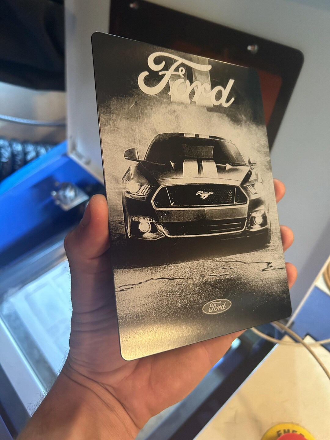 Metal Muscle Car, Ford Mustang Fan Art 5x7" Laser Engraved Anodized ...
