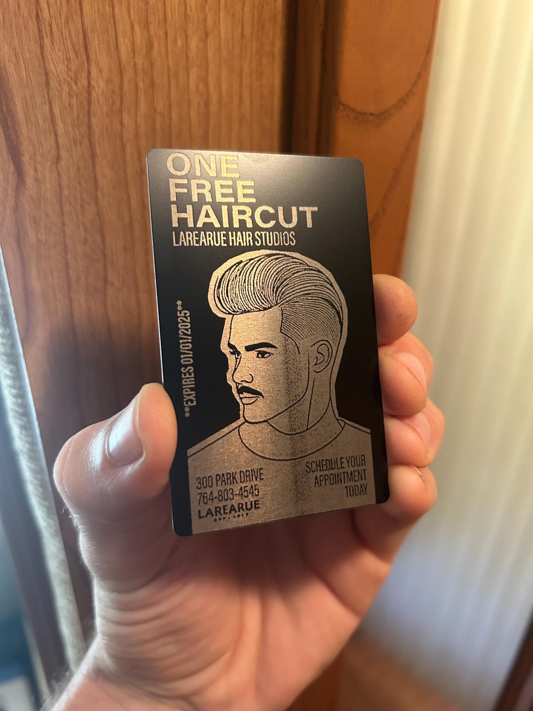 Metal one Free Haircut Card, Design Templates Custom Text/art Laser ...