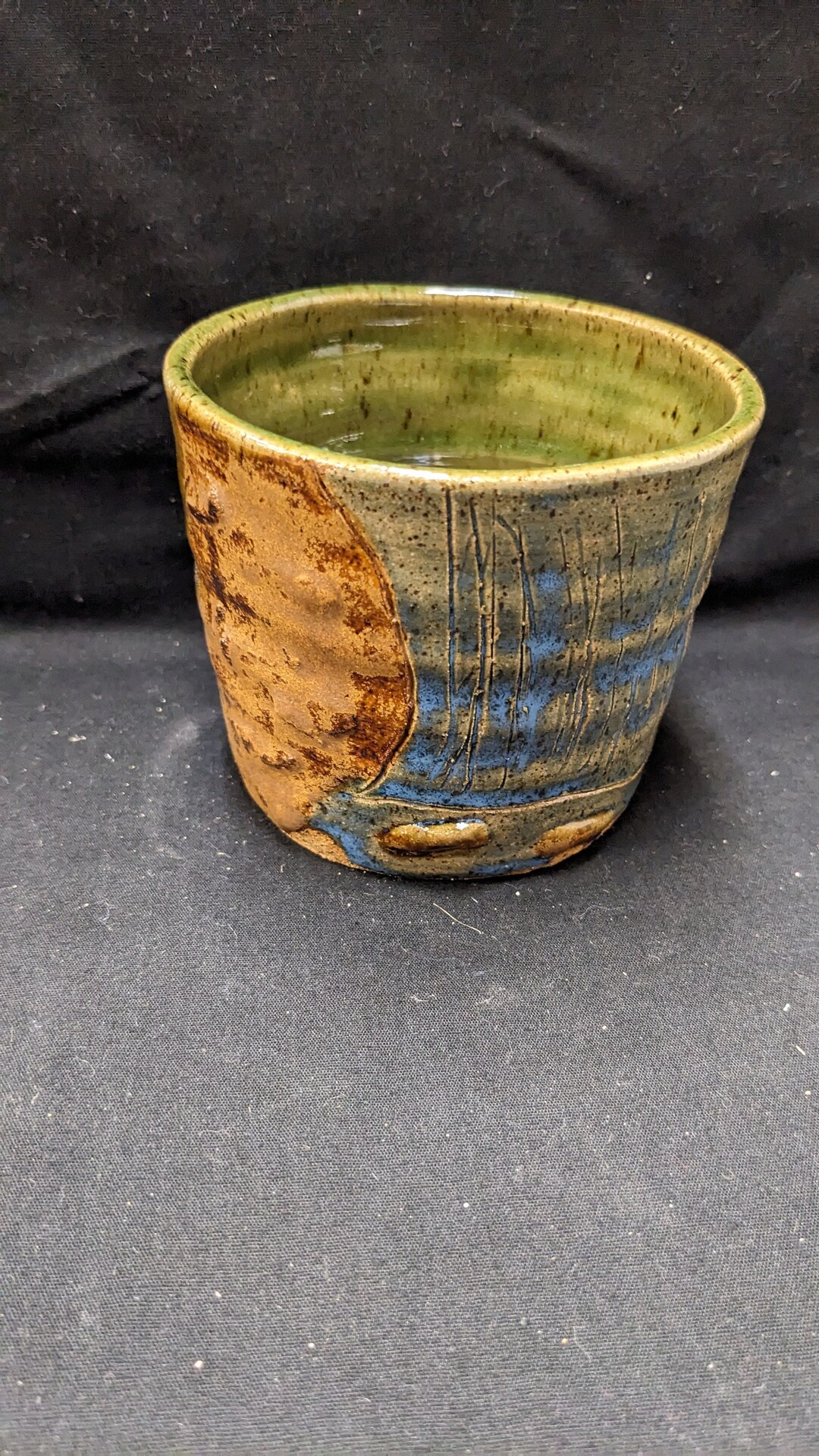 Textured Waterfall Cup: One-of-a-kind Green Glaze Mug - Etsy