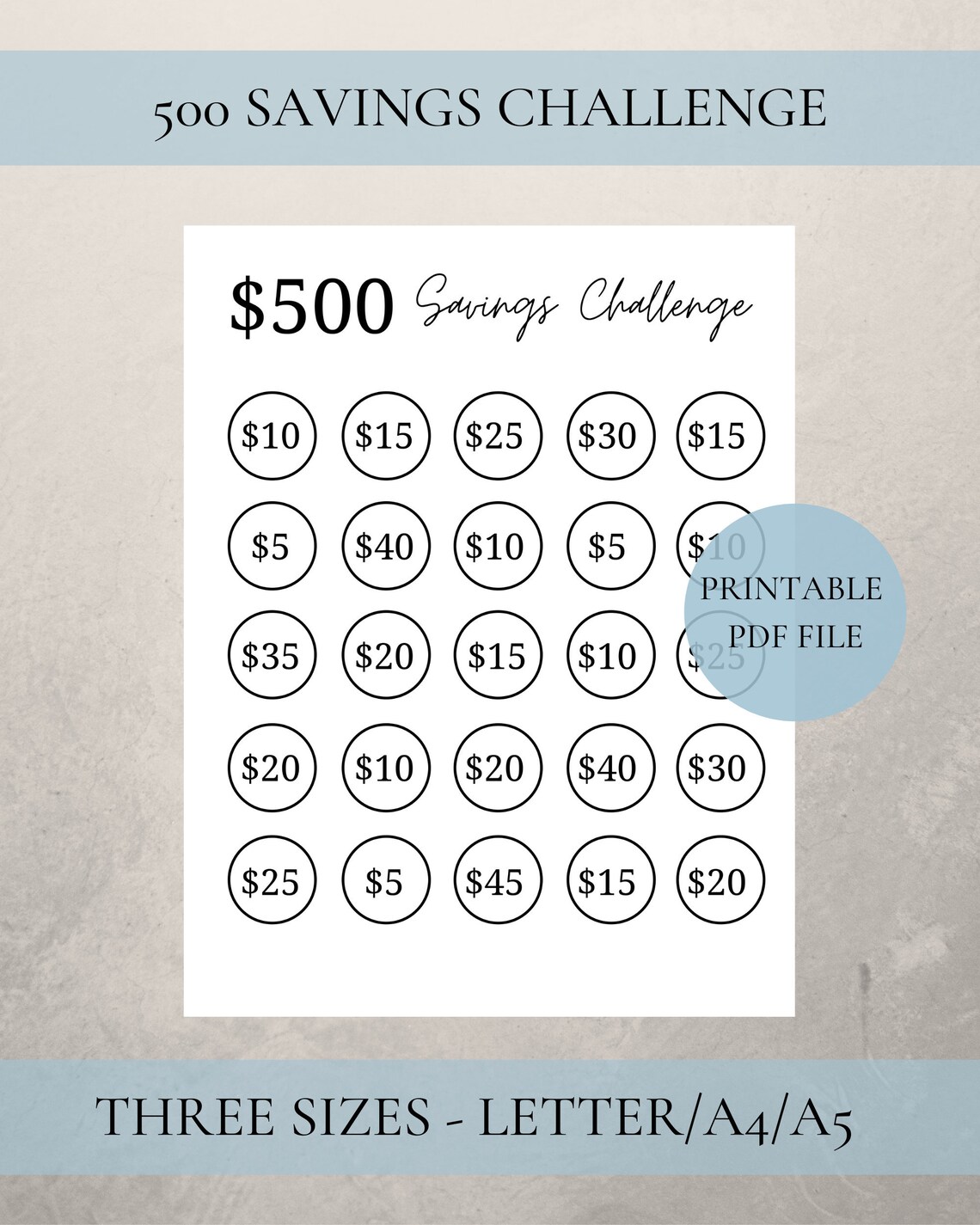 500 Savings Challenge Saving Challenge Printable Emergency - Etsy