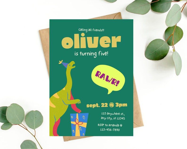 Dinosaur Birthday Party Invites, Dinosaur Birthday Invitations Template ...