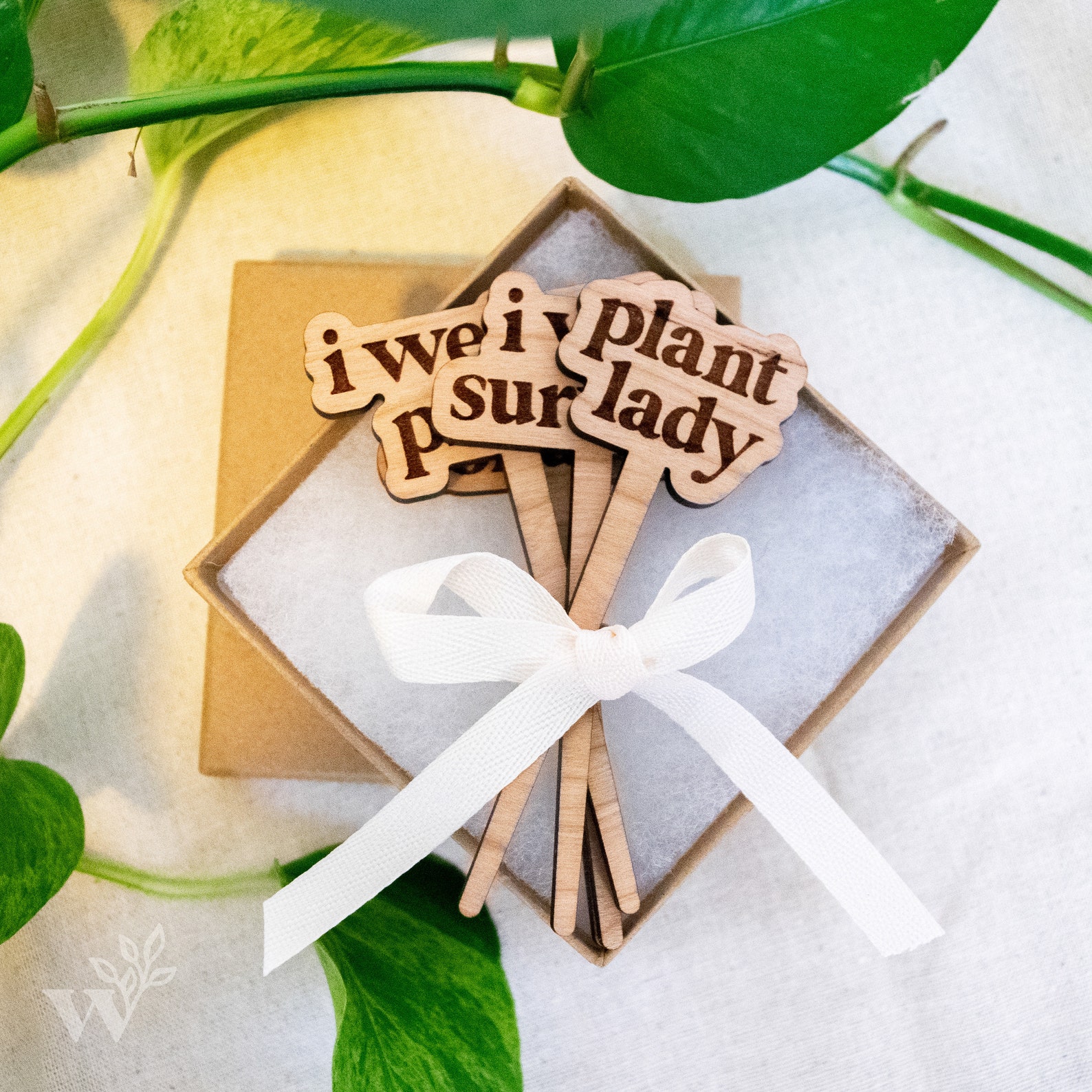 SET OF FIVE Modern Plant Markers Wood Engraved Plant - Etsy