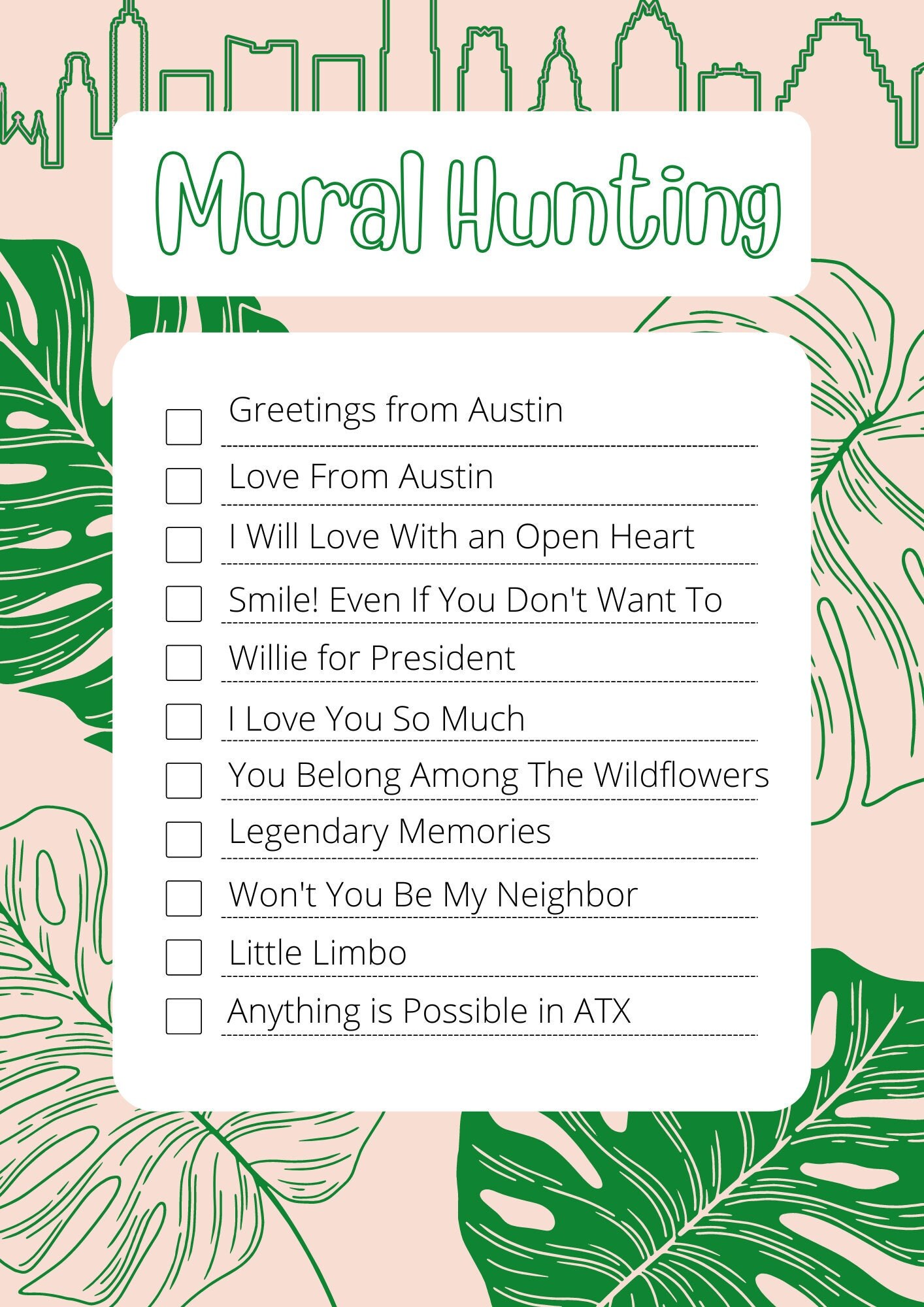 Austin, Texas Mural Hunting Checklist, Bachelorette, Family Trip ...