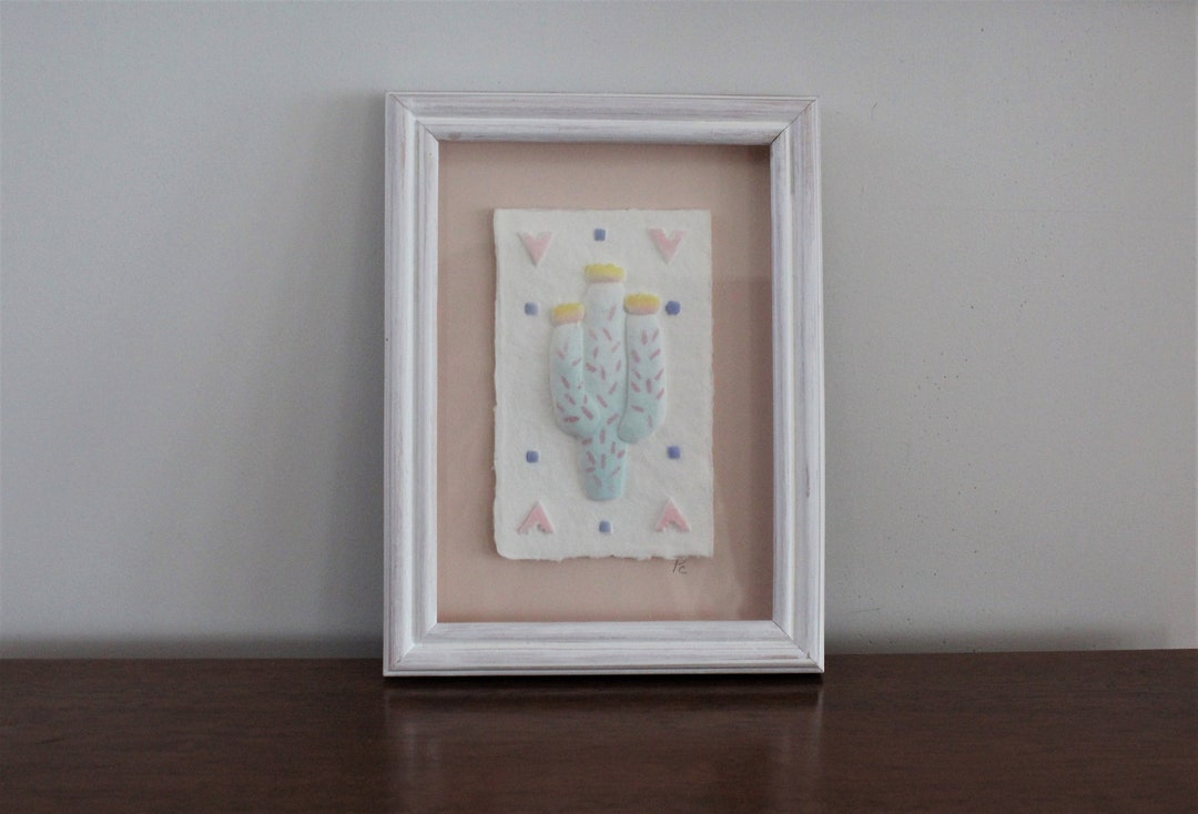 Framed Hand Cast Paper of Colorful Saguaro Cactus by Figi Graphics - Etsy