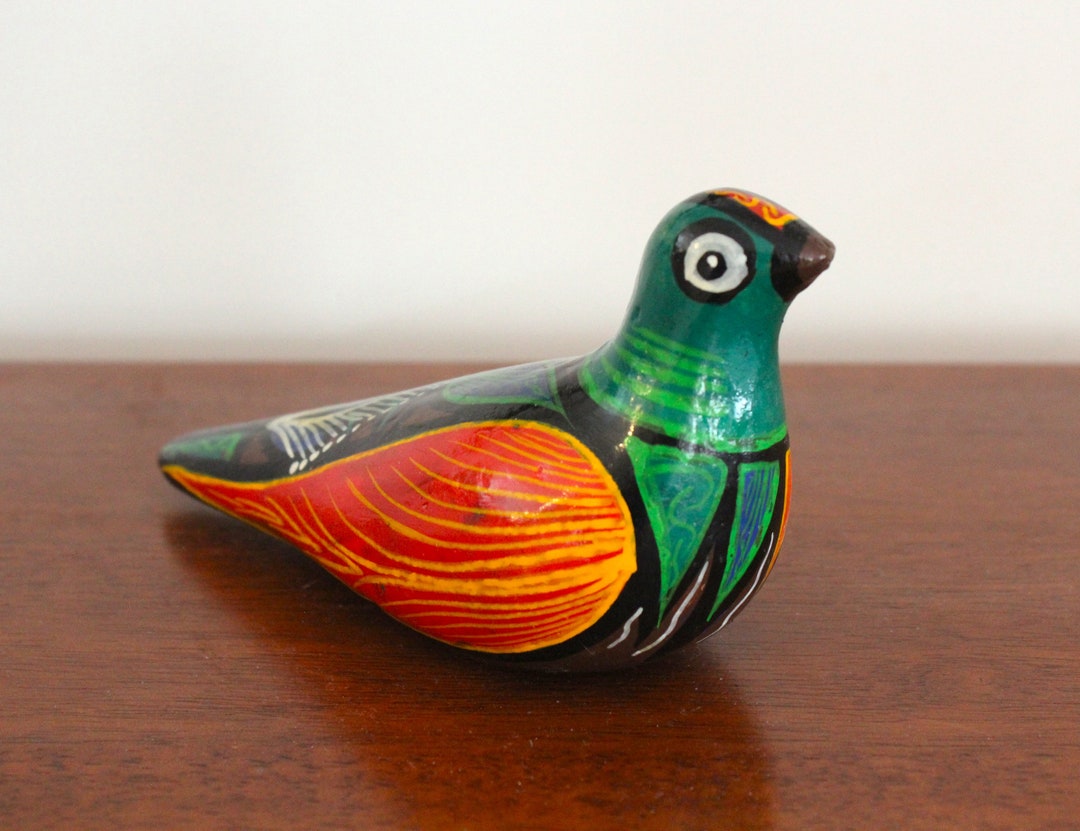 Colorful Hand Painted Mexican Clay Bird Figurine - Etsy