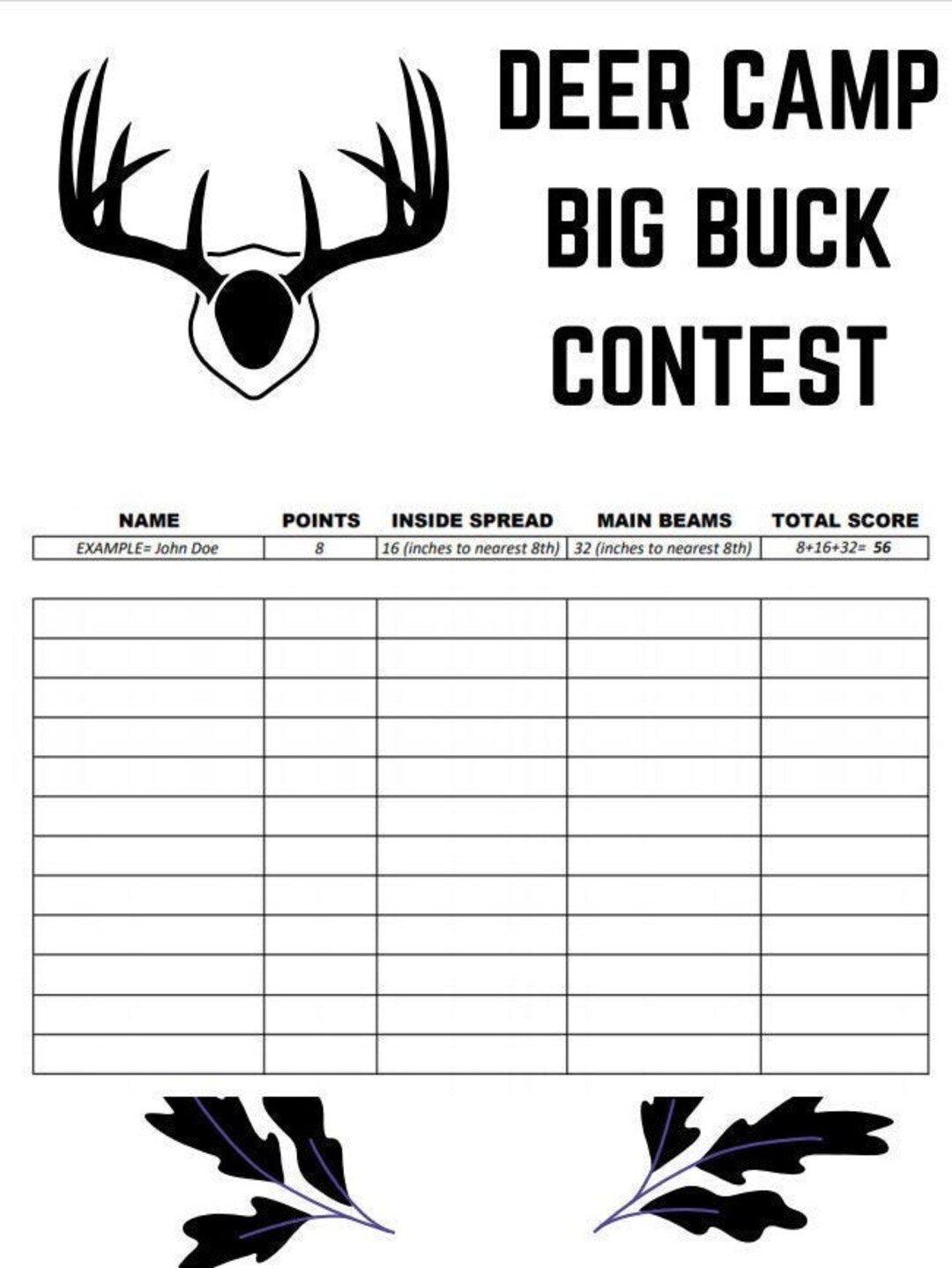 Big Buck Contest Score Sheet - Etsy