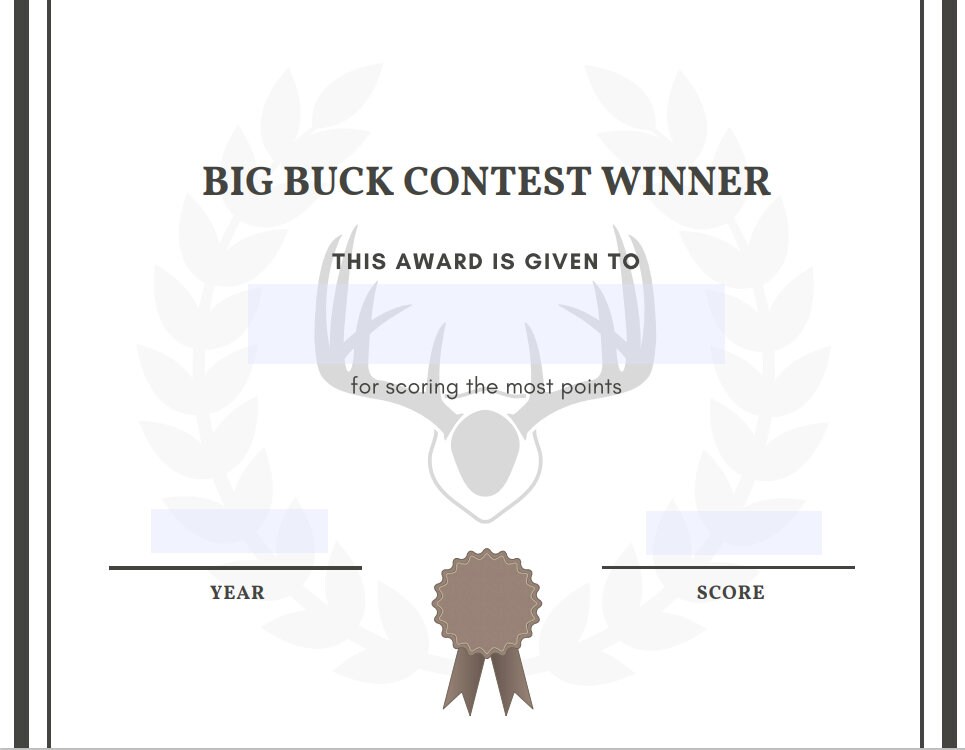 Big Buck Contest Certificate Fillable - Etsy