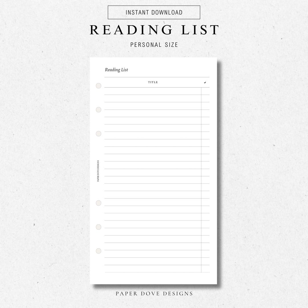 Reading List Tracker Printable Planner Insert PERSONAL Weekly Agenda ...