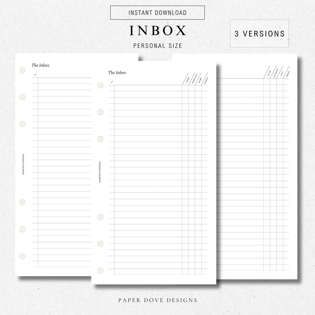 Inbox Printable Planner Insert PERSONAL Weekly Agenda, Instant Download ...