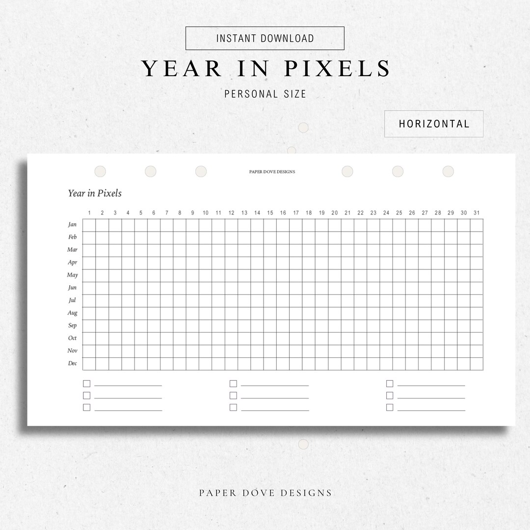 Year in Pixels Printable Planner Insert PERSONAL Weekly Agenda, Instant ...