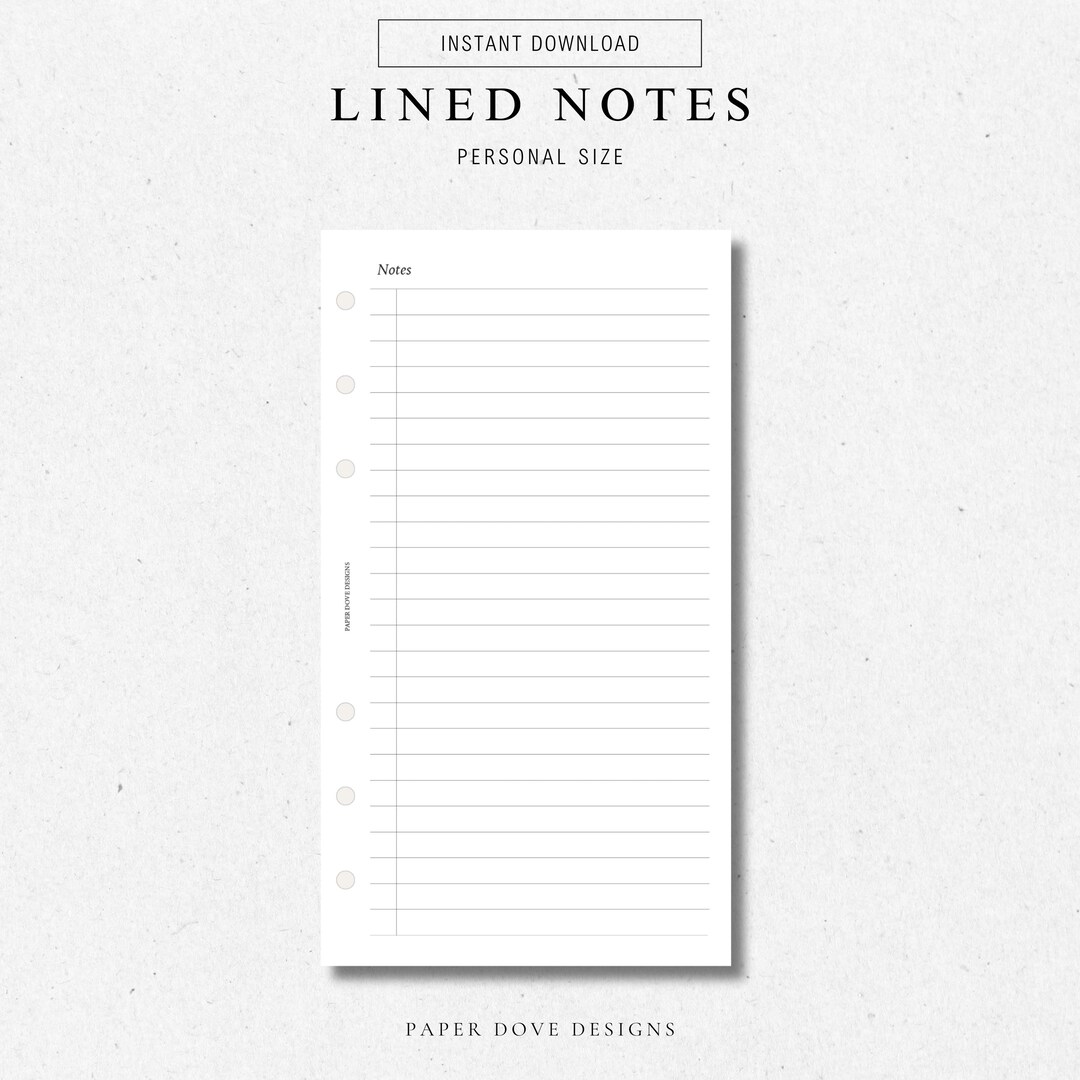 Lined Notes Printable Planner Insert PERSONAL Weekly Agenda, Instant ...
