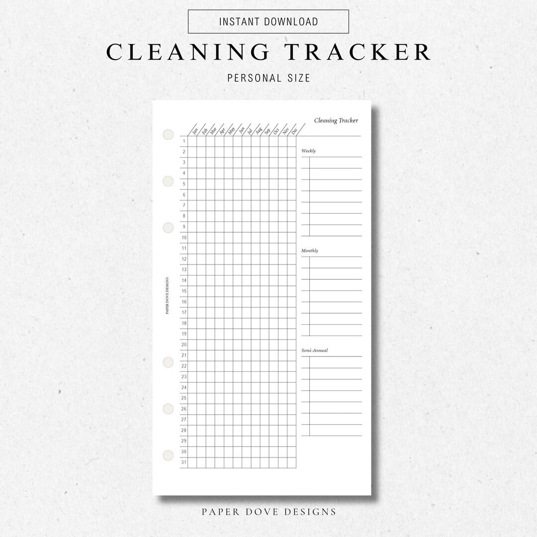 Cleaning Tracker Printable Planner Insert PERSONAL Weekly Agenda ...