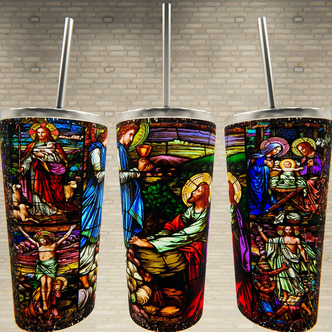 Christian Stained Glass Jesus 20oz Skinny Tumbler Straight Design - Etsy