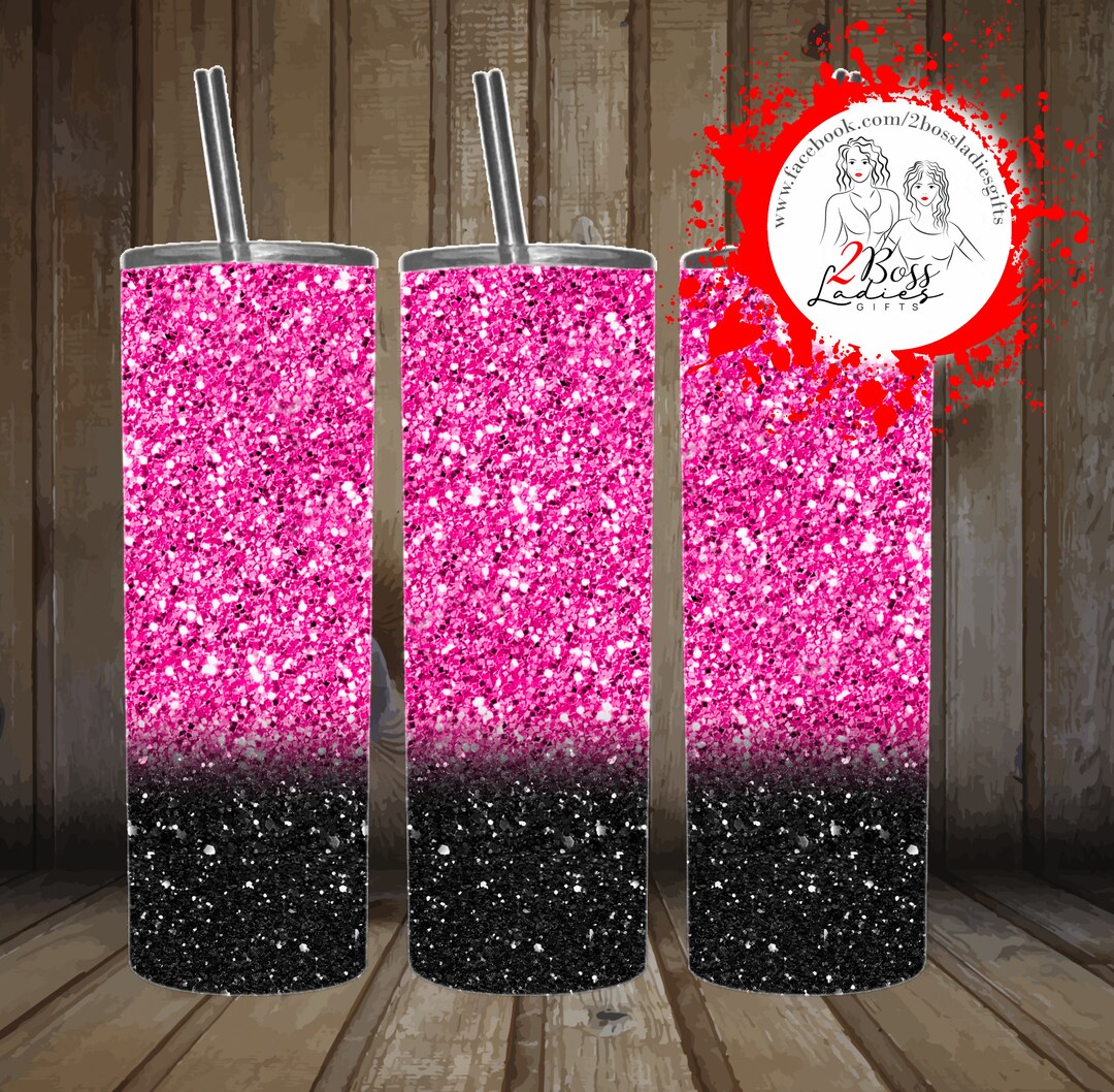 Pink and Black Glitter Design 20 Oz Tumbler -straight - Etsy