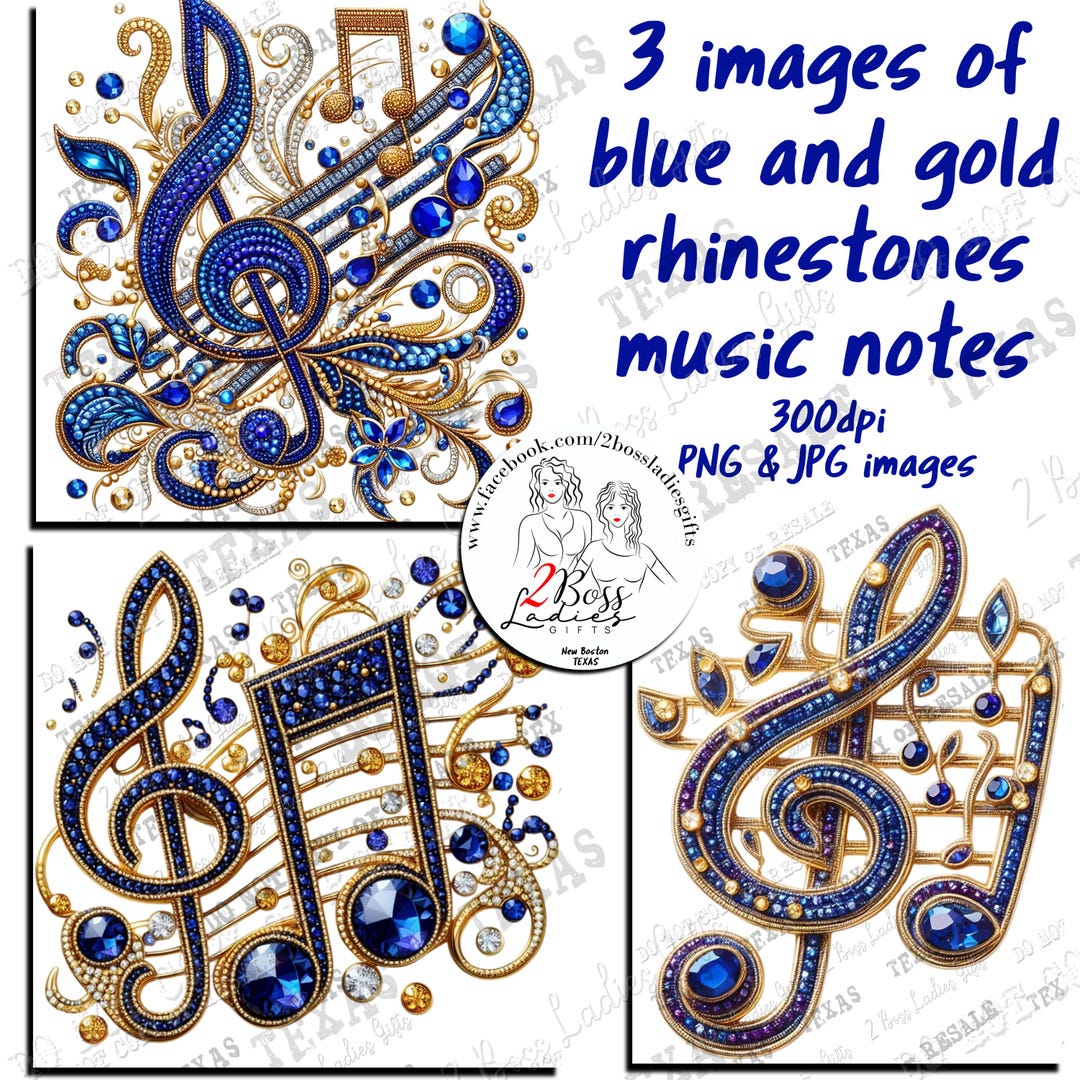 Blue Rhinestone and Bold Music Notes 3 Images- Digital Design - Etsy