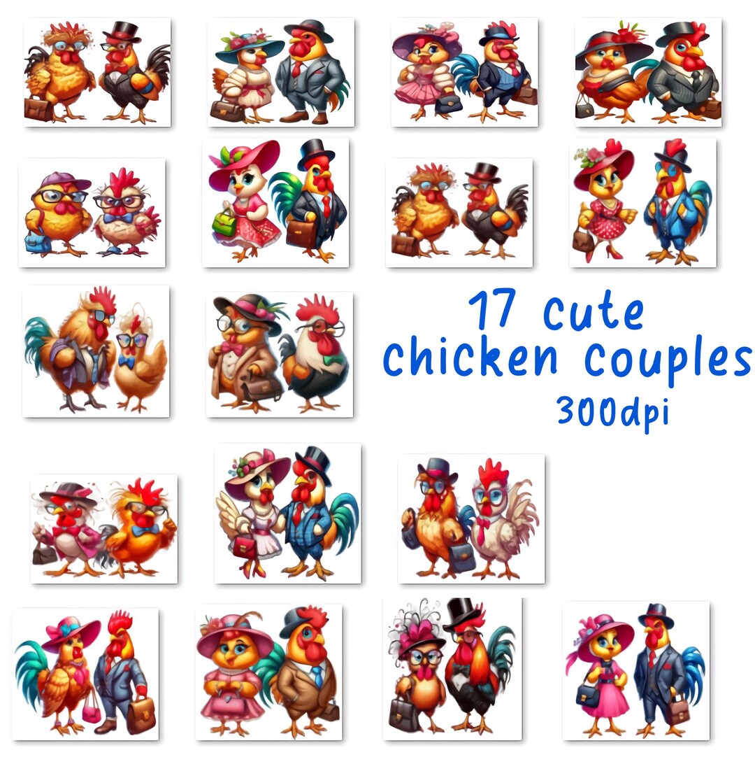 Cute Dressed up Chicken Couples - DIGITAL IMAGES ONLY - Etsy
