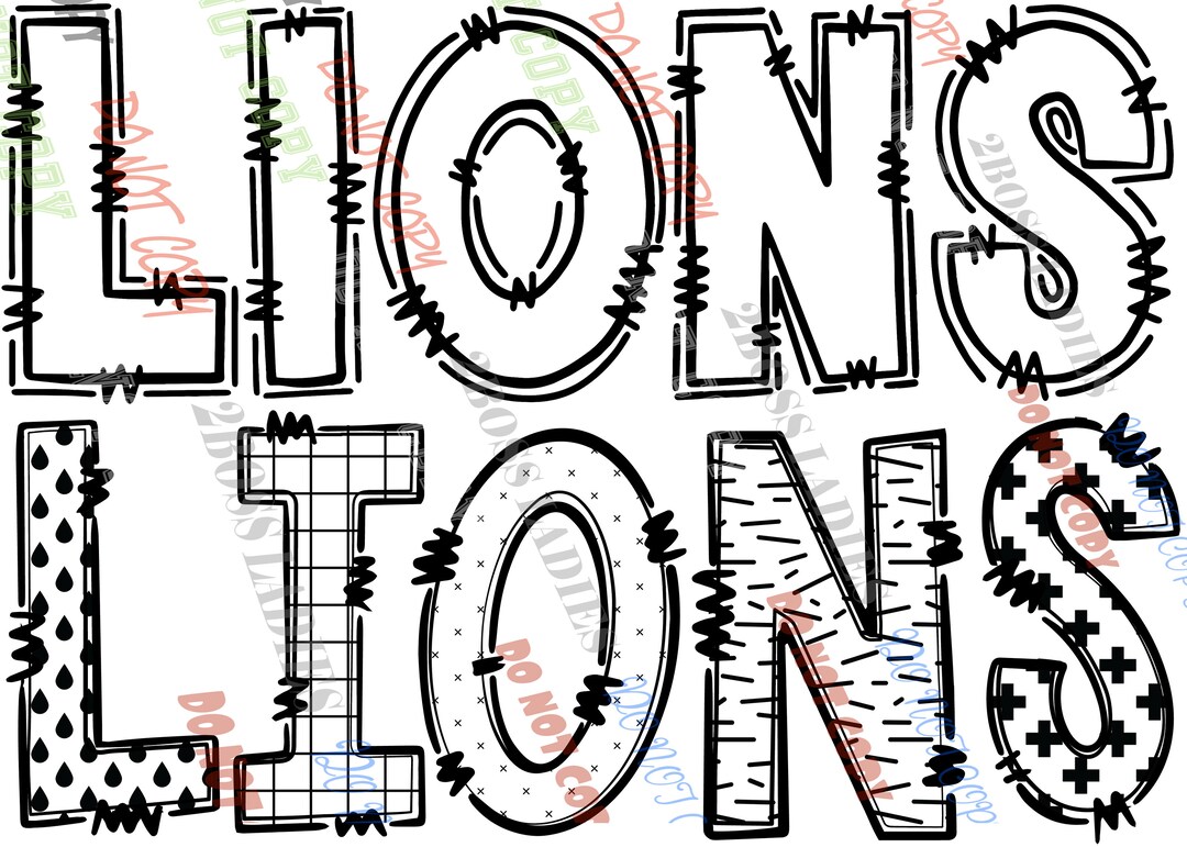 Doodle Letters Lions School Mascot Transparent - Etsy