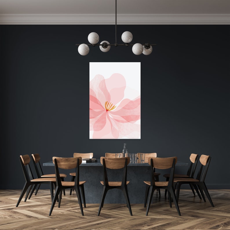 Pastel Pink Flower Art Deco Wall Decor Giclee Canvas Minimalist - Etsy