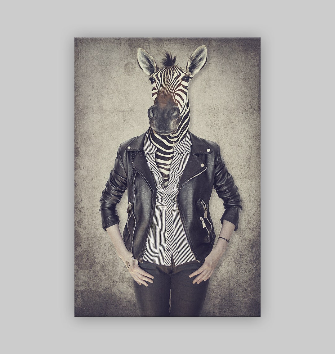 Zebra Man Leather Jacket Funky Punk Pop Art Deco Giclee Canvas - Etsy