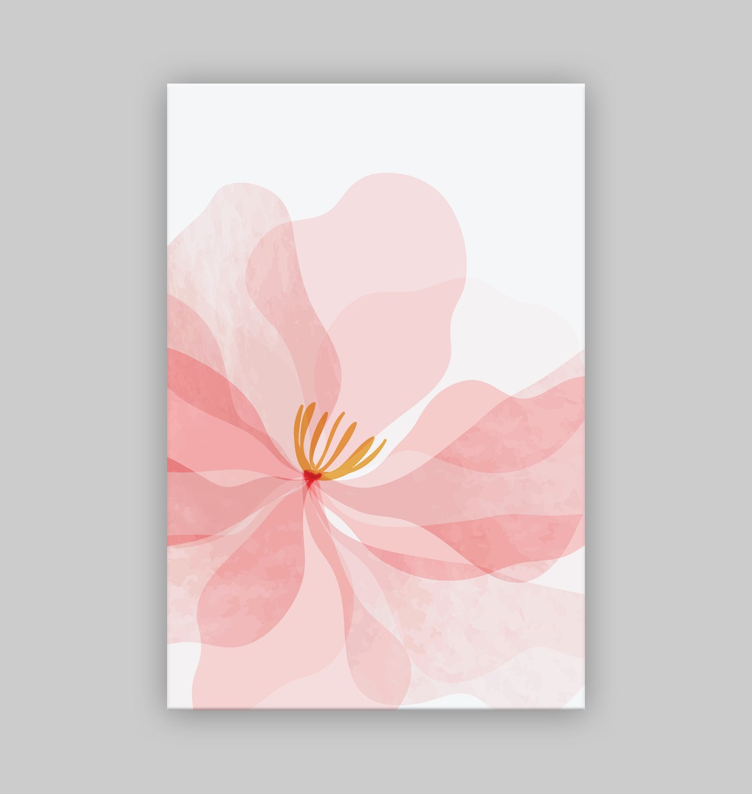 Pastel Pink Flower Art Deco Wall Decor Giclee Canvas Minimalist - Etsy