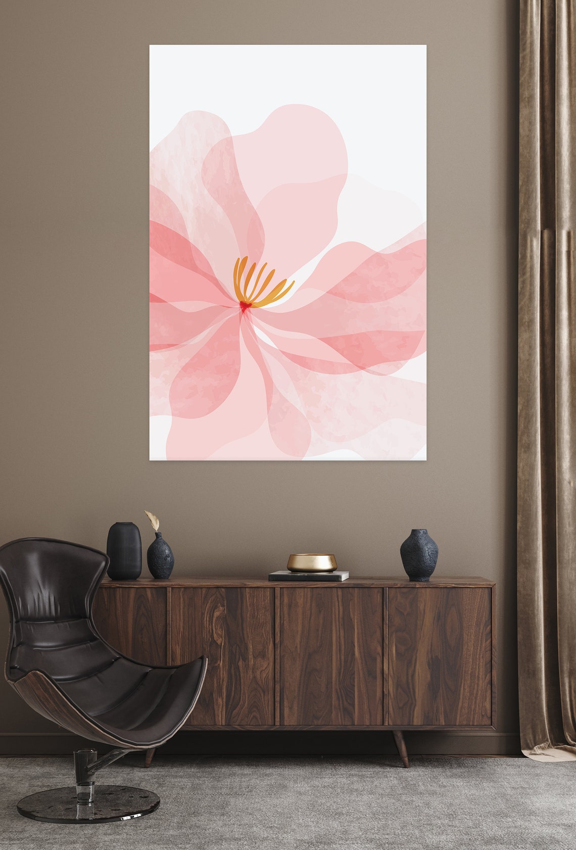 Pastel Pink Flower Art Deco Wall Decor Giclee Canvas Minimalist - Etsy
