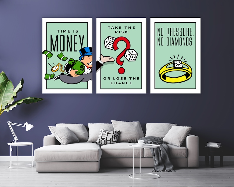 Monopoly Canvas Print Set: Time is Money, Take the Risk, No Diamonds - Etsy