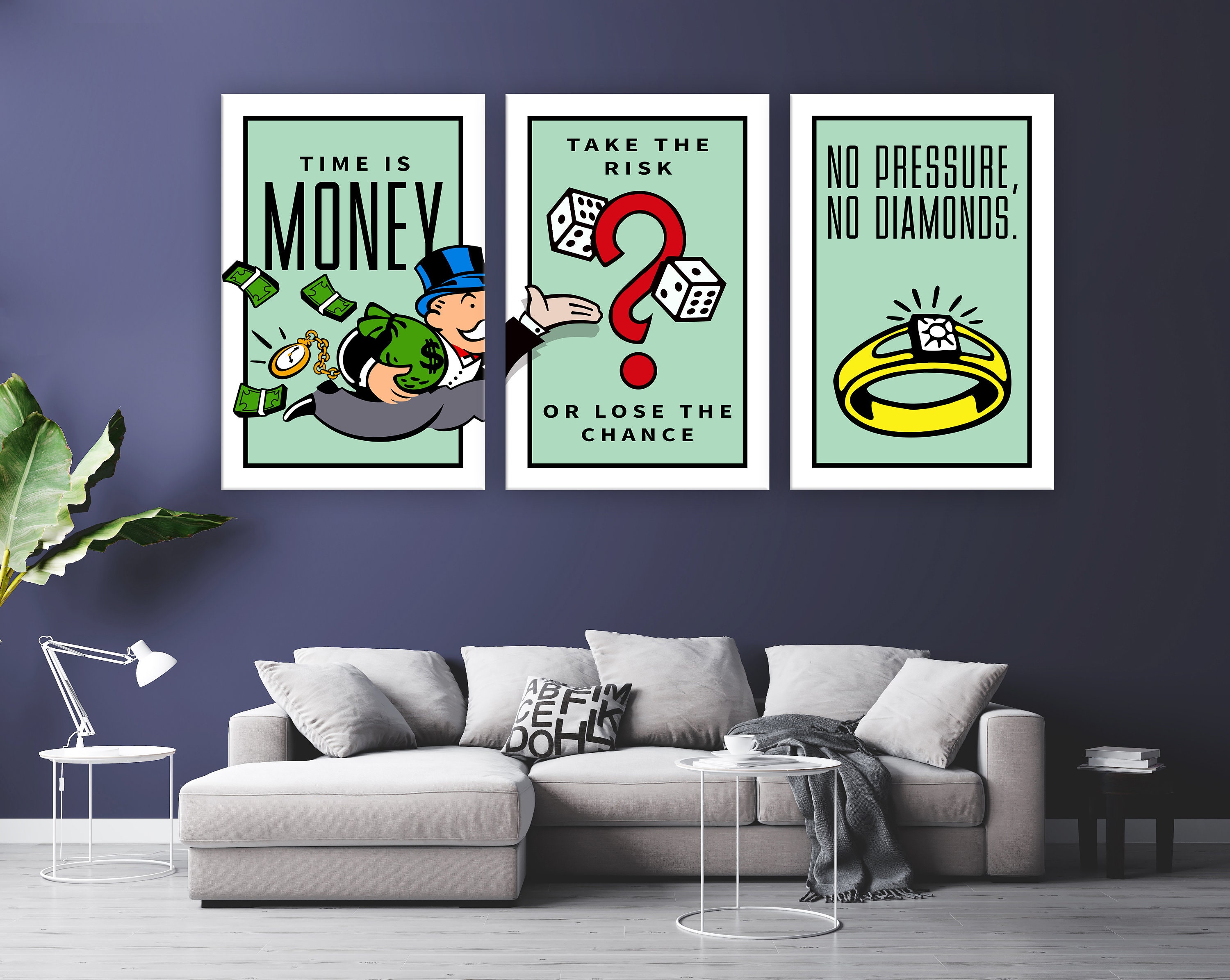 Monopoly Canvas Print Set: Time is Money, Take the Risk, No Diamonds - Etsy