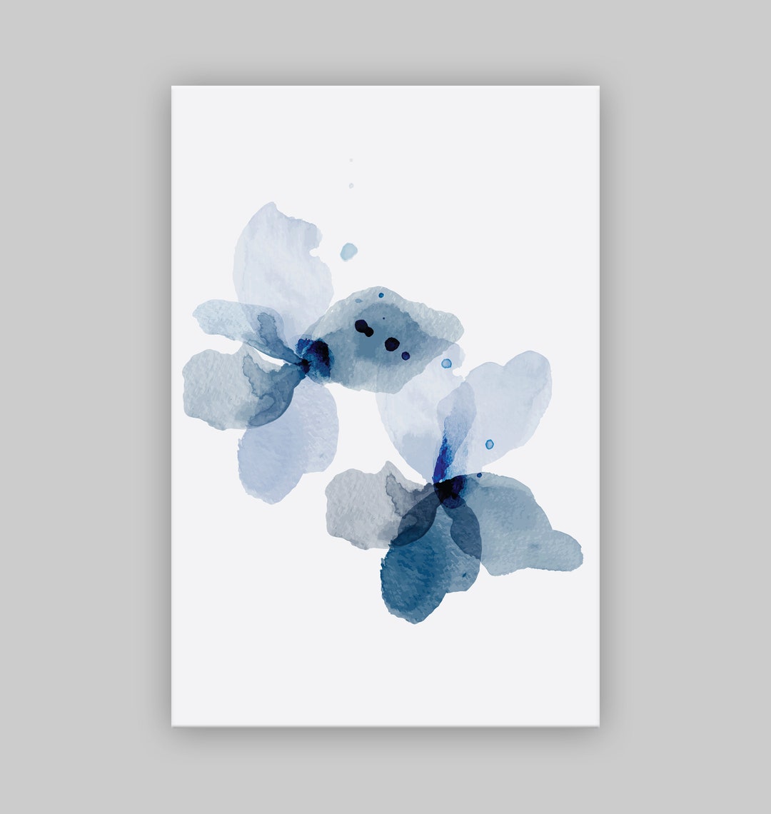 Blue Pastel Blooming Flowers Water Color Paint Effect Art Deco Wall ...