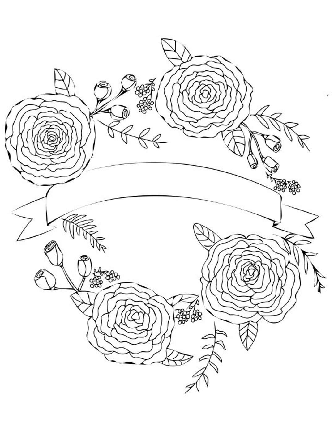 Floral Banner Colouring Page for Adult or Kids, Fill-in Banner - Etsy