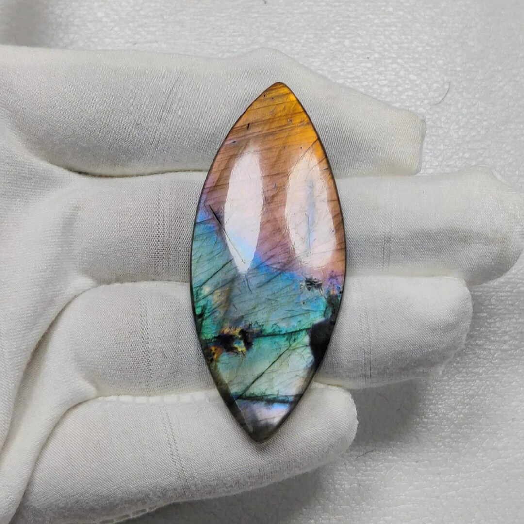 Rarest Green & Orange Flash Labradorite Hand Polished Gemstone, 100% ...