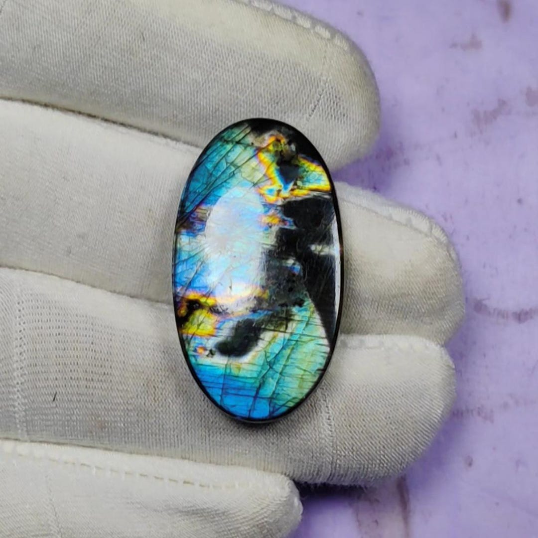 Green Spectrolite Cabochon for Jewelry, Loose Oval Gemstone for Pendant ...