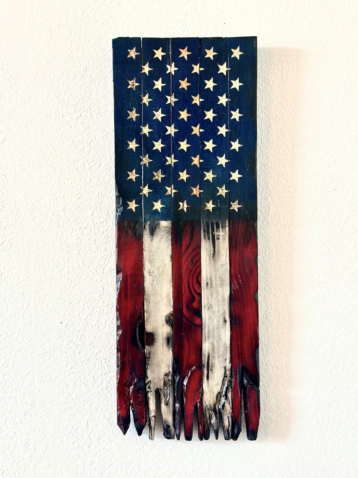 Vertical Distressed Wooden American Flag, Patriotic Wall Art, USA Sign ...