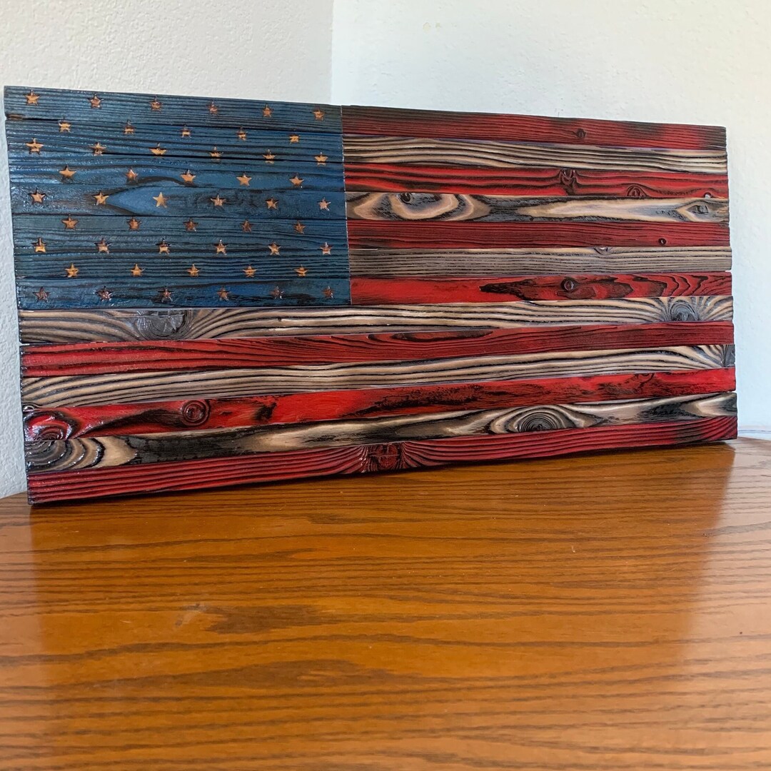 Shou Shi Ban Traditional American Flag, Burnt Wood Grain Flags, Unique ...