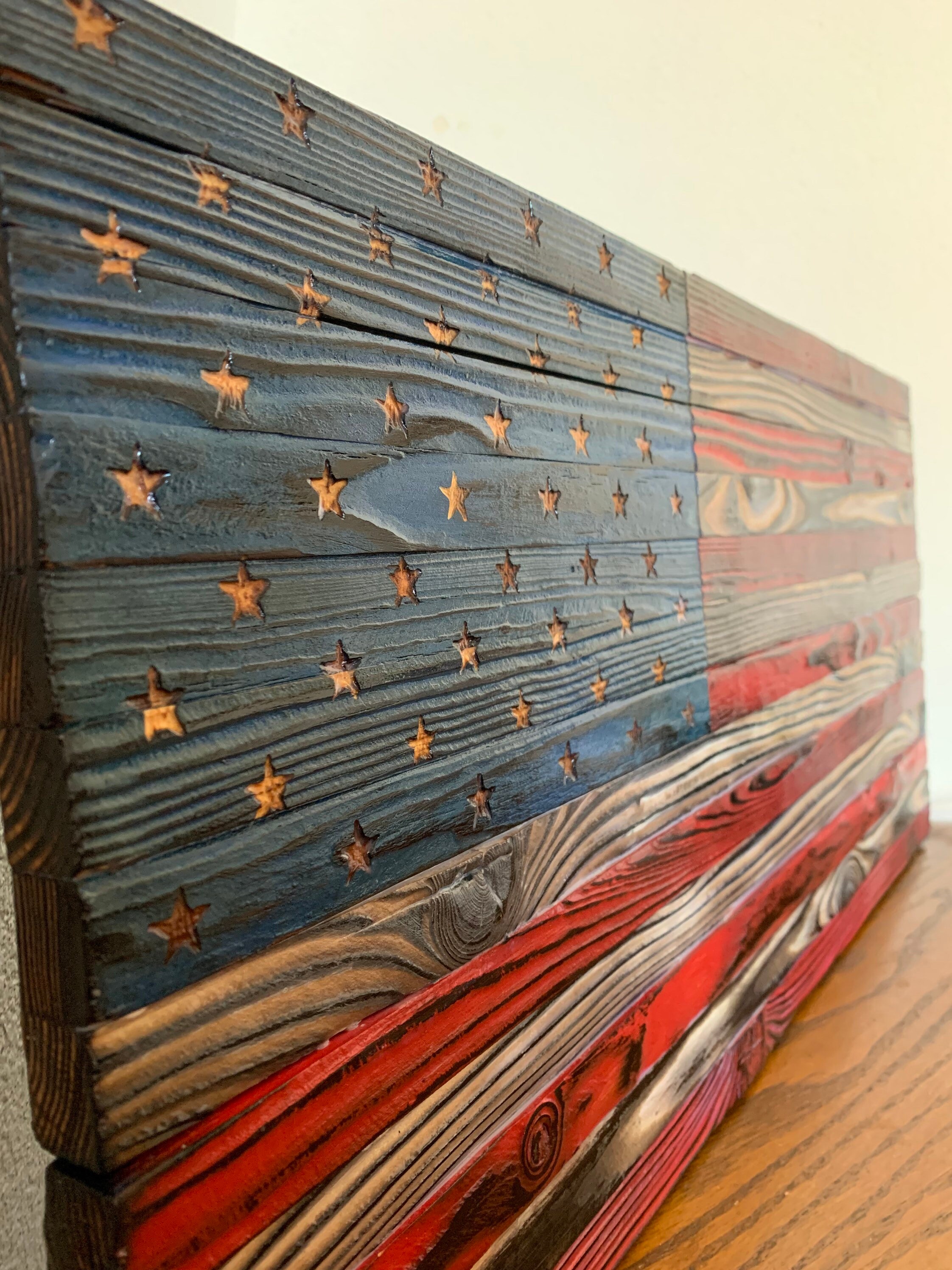 Shou Shi Ban Traditional American Flag, Burnt Wood Grain Flags, Unique ...