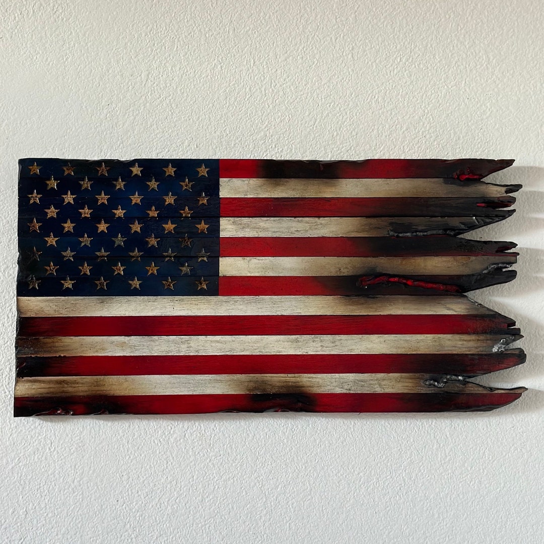Distressed Flag Battle Worn American Flag, Patriotic Wooden Flags ...