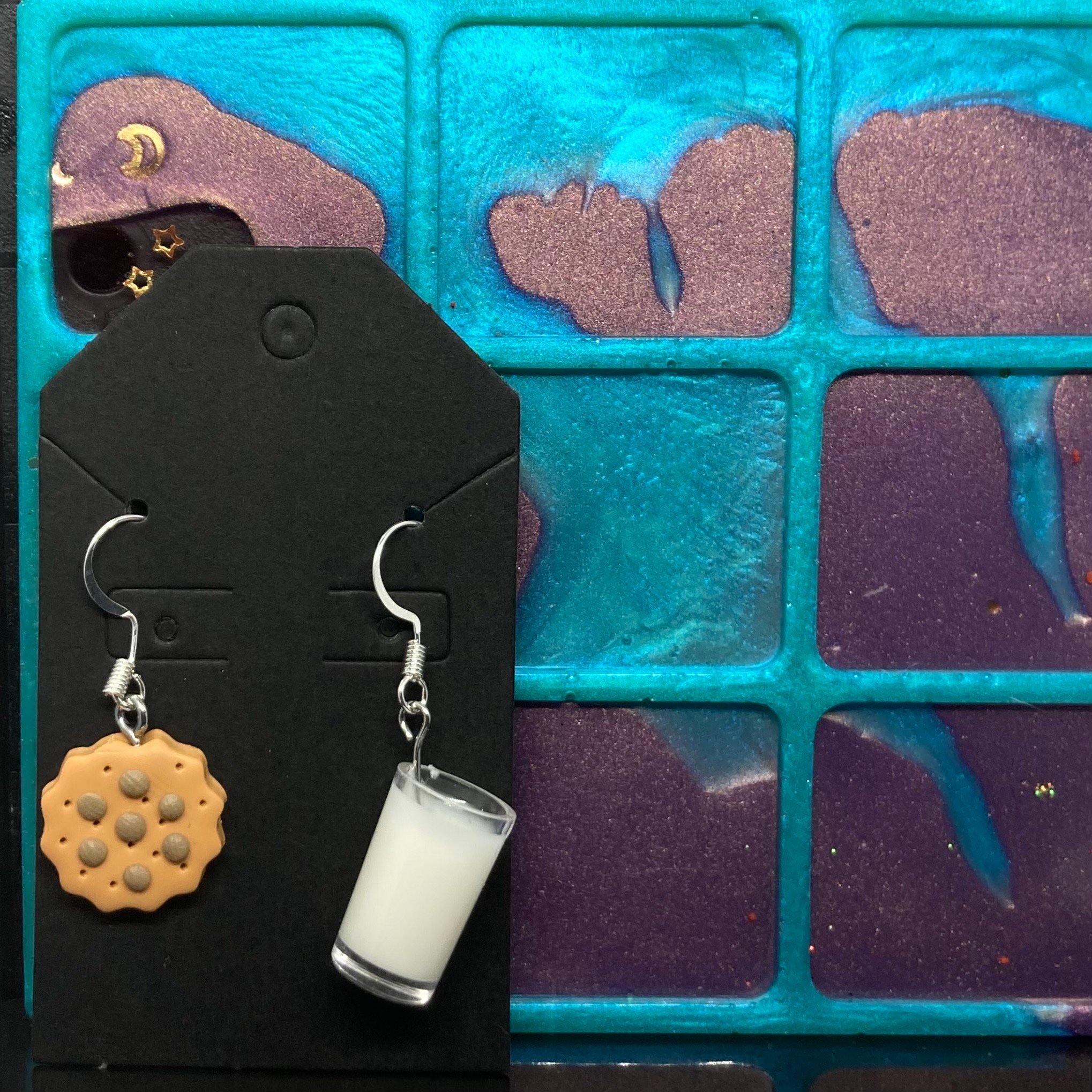 Silver/acrylic Hook Back Milk & Cookie Dangle Earrings - Etsy