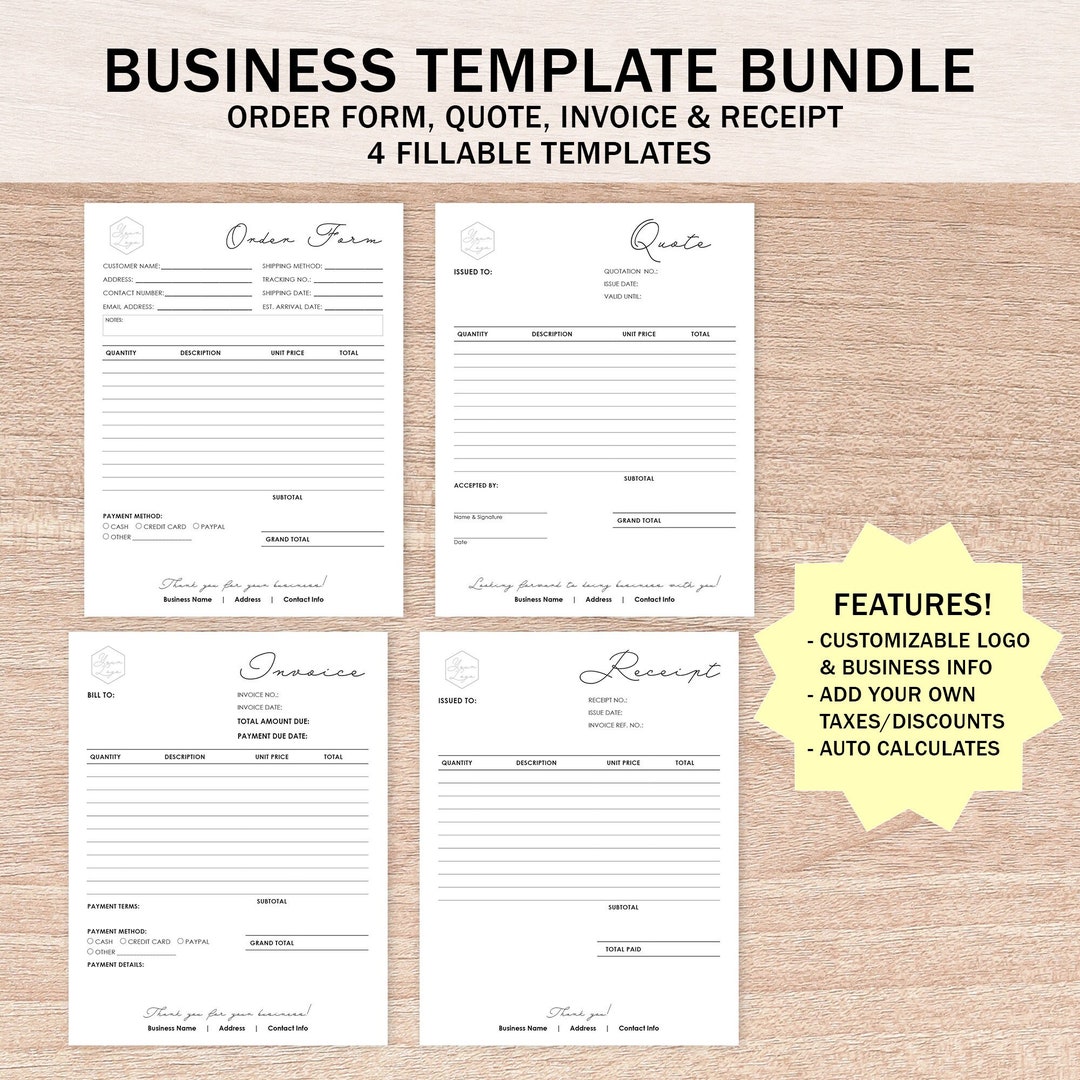 Small Business Forms, Editable, Fillable, Printable, Order Form, Quote ...