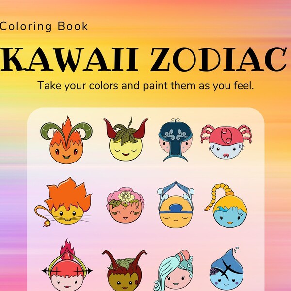 Kawaii Zodiac Characters Coloring Pages - Etsy
