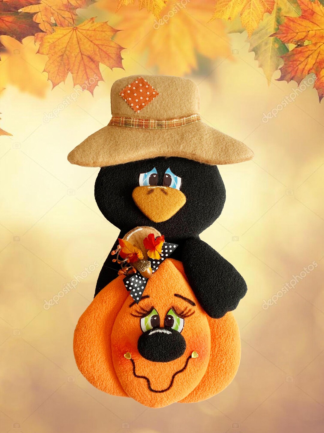 Fall Crow and Pumpkin Wreath Attachment, Crow Wreath Attachment, Fall ...