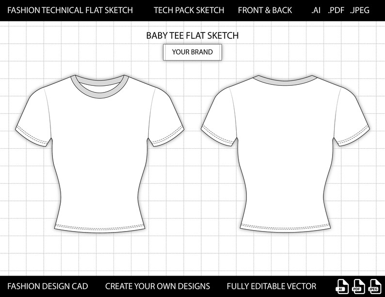 Baby Tee Mock up for Fashion Design Tech Pack Technical Flat - Etsy UK
