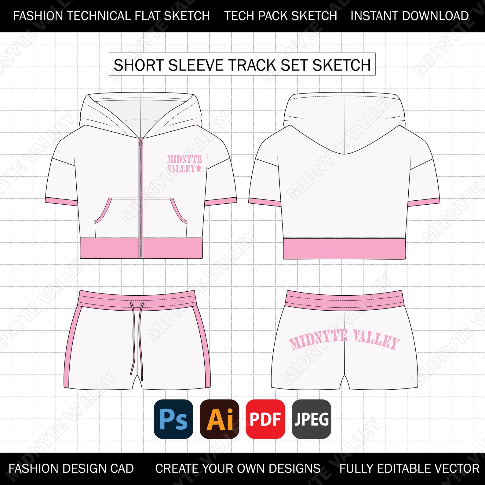 Y2K Crop Track Set Short Sleeve Short Set Mock up for Fashion Design ...