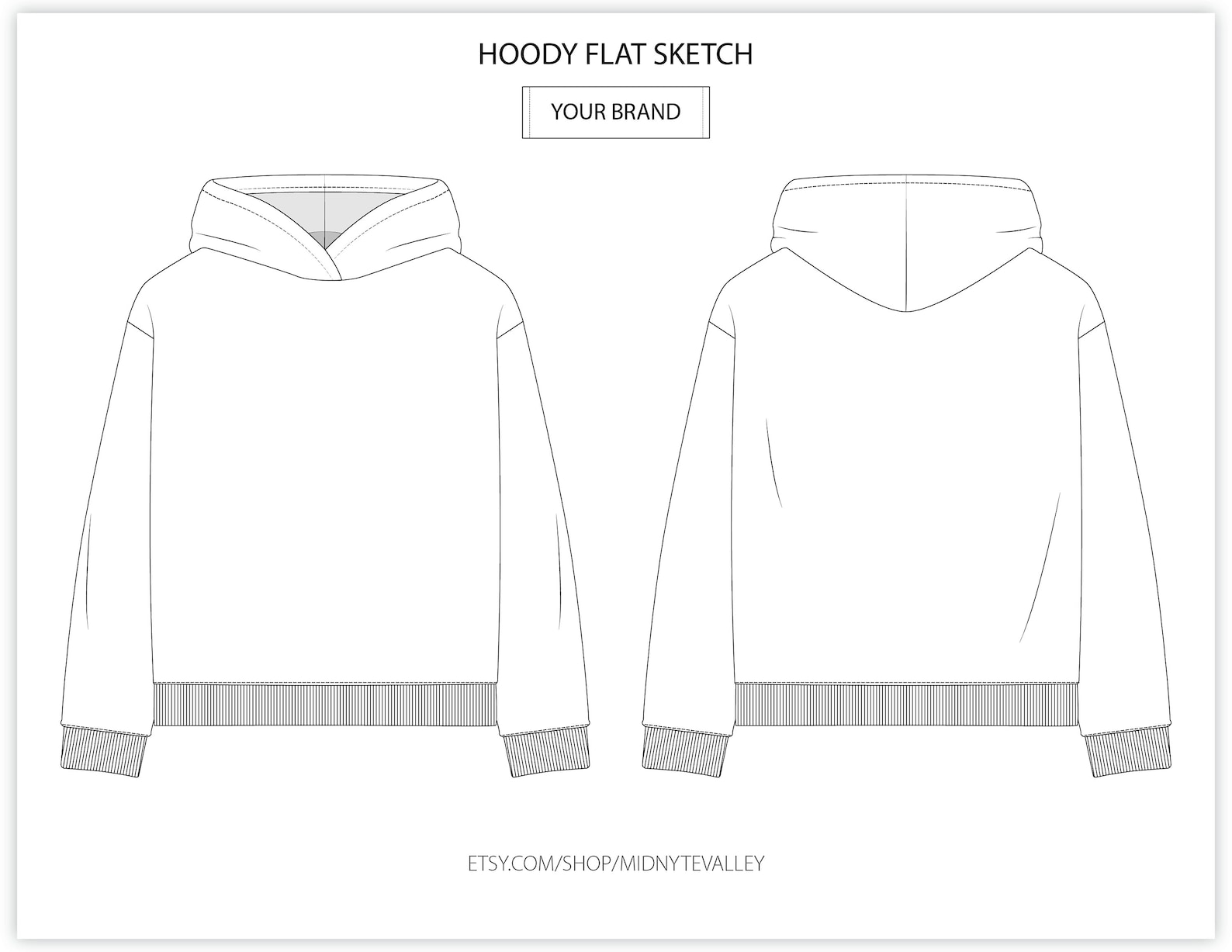 Hoodie Mock up for Fashion Design Tech Pack Technical Flat - Etsy