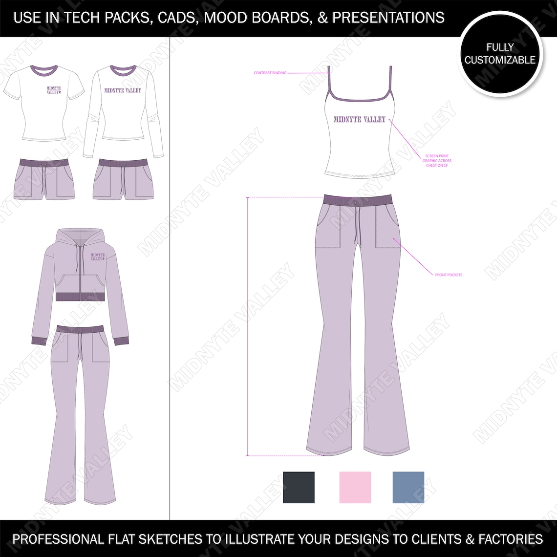 Y2K Track Set Baby Tee Tank Top Flare Pant Shorts Mock up for Fashion ...